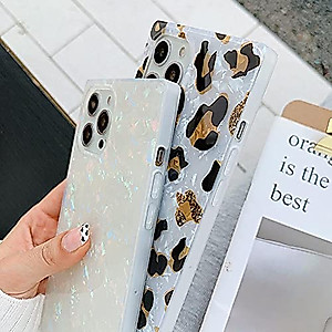 KERZZIL for iPhone 12/12 Pro Case 6.1-inch,Cute Slim Square Golden Sparkle Glitter Leopard Pattern Soft TPU Silicone Protective Durable Cases Cover Compatible with iPhone 12/12Pro(White Black)