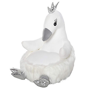 Qaba Stuffed Animal Sofa Armrest Chair Cartoon Storage Bean Bag Chair for Kids with Cute Swan Flannel PP Cotton 22" x 16.5" x 22" White