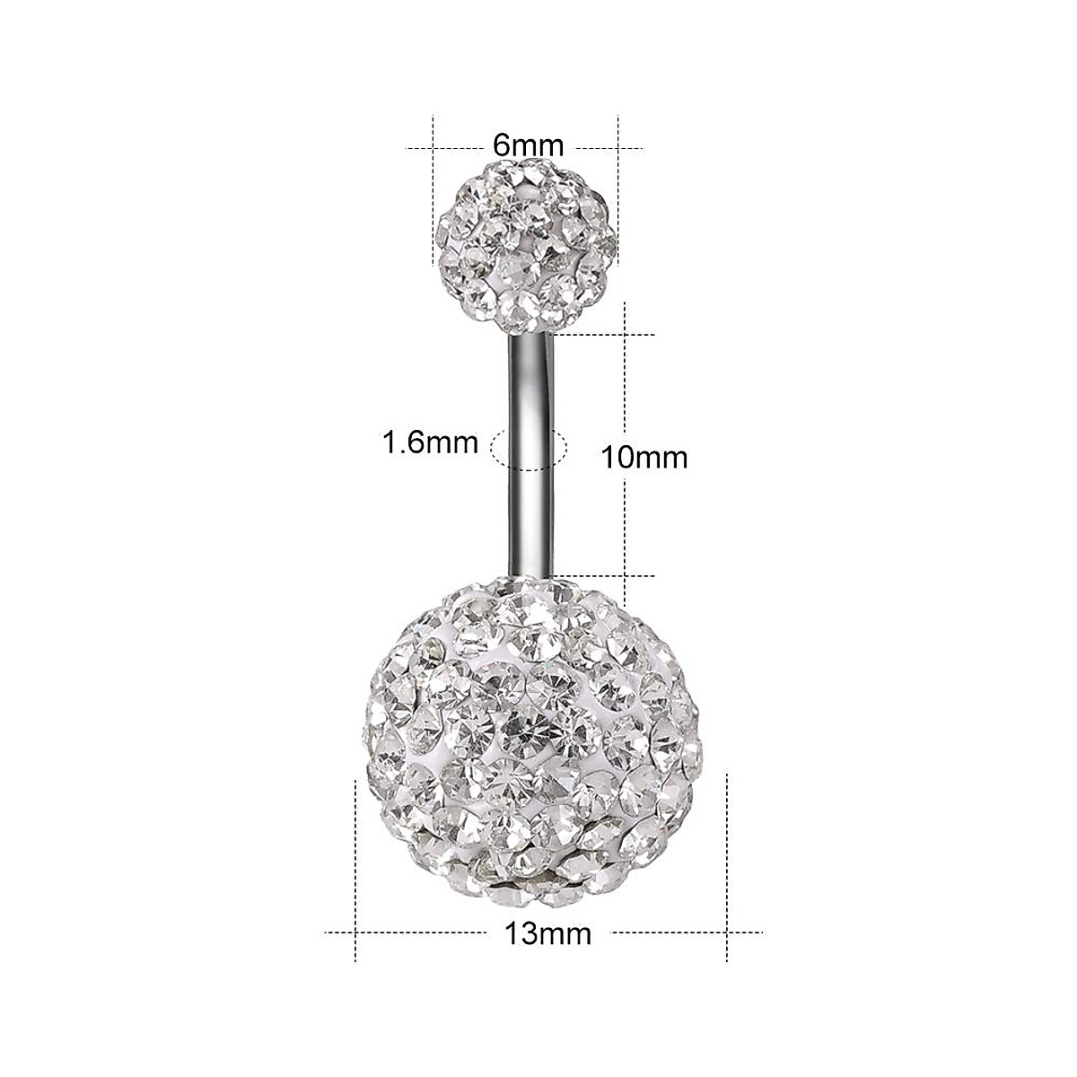 ZS Pretty Belly Button Ring with Gradual Color Crystal Fervid Ball Navel Ring for Women (AB White)