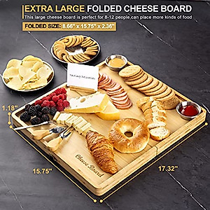 SunClenase Foldable Charcuterie Boards Gift Set - Bamboo Cheese Board and Knife Set - Large Charcuterie Board Set- Perfect Housewarming & Wedding Gifts
