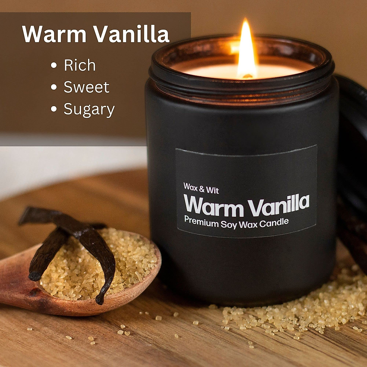 Wax & Wit Black Scented Candles for Men – Warm Vanilla Candle - 9oz, Soy Wax, Cotton Wick, Long Lasting 50 Hour Burn, Aromatherapy for Home - Gifts for Men, Dad, Husband, Boyfriend, Coworker