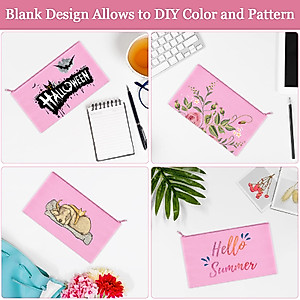 Sinzip 12 Pieces Cotton Canvas Makeup Bag, Multipurpose Cosmetic Bag with Zipper Travel Toiletry Pouch, Blank DIY Craft Bag (Pink, S)