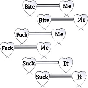 3 Pairs Women Nipple Rings 14G Stainless Steel Nipplerings Tongue Rings Barbell Heart Shape Body Piercing Jewelry (Silver)