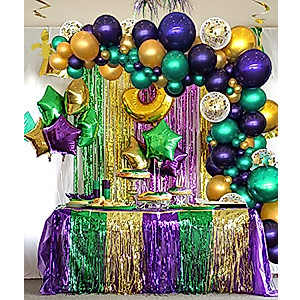 110 Pack Mardi Gras Balloons Party Decorations Purple Green Gold Balloon Garland Arch Kit Fringe Curtains for Mardi Gras Birthday Baby Shower Decorations Supplies