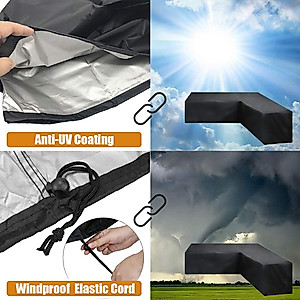 Mayhour Patio Furniture Outdoor Heavy Duty Waterproof Clearence V Shape Corner Sofa Cover Dustproof Windproof Anti-UV Sectional Couch Cover Black with Hem Cord ExtraLarge,84.5x84.5inch