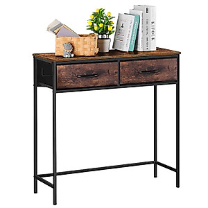 BTY Narrow Console Table Small Entryway Table Industrial + Narrow Console Table with 2 Drawers Small Industrial Entryway Table with Drawers