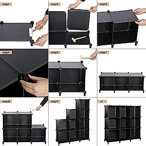 ZenStyle Closet Organizers and Storage 9 Cube Shelves Plastic Stackable Multifunctional DIY Modular Closet Cabinet for Bedroom Living Room Office, Black