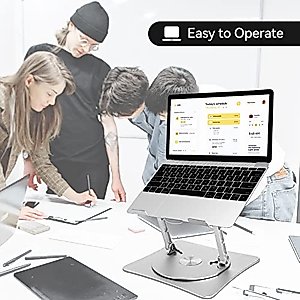 Bcom Adjustable Laptop Stand with 360° Rotating Base，Foldable Aluminum Alloy Computer Laptop Riser，Ergonomic Design，Compatible with 10 to 17" Laptops，Laptop Stand for Desk for Office and Home，Silver