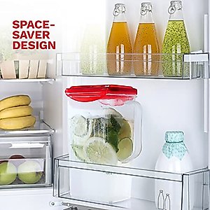 Pitcher 50 Oz. | Plastic Pitcher with Lid | Jug for Fridge | Juice Container with Lid | Iced Tea Pitcher | Airtight Pitcher with Spout Perfect for Lemonade, Water. BPA Free, Red (Small))