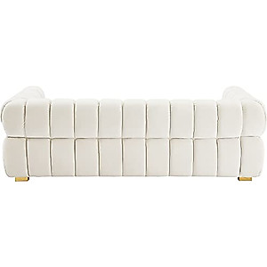Meridian Furniture Gwen Collection Velvet Upholstered Sofa with Deep Biscuit Tufting, Cream