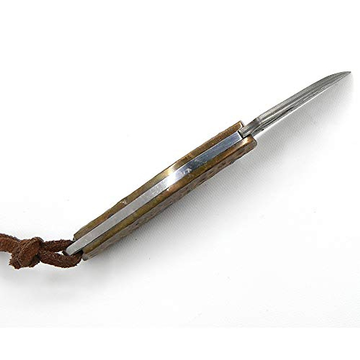 Cool Hand 2'' EDC Flip Joint Folding Knife, Small Pocket Knives w/ 1.25'' VG10 Damascus Steel Blade, Brass Handle w/Leather Lanyard，Tin Box Packaging