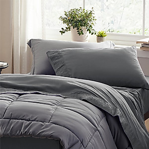 Bedsure Twin Sheets Set Grey - Soft Twin Bed Sheets, 3 Pieces Hotel Luxury Twin Sheets, Easy Care Polyester Microfiber Cooling Bed Sheet Set