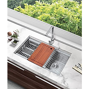 TopCraft Kitchen Sink Workstation Double Bowl 33-inch Undermount 16 gauge Kitchen Sink Stainless Steel Kitchen Sink with Integrated Ledge 60/40 Kitchen Sinks - HRO3319GSS
