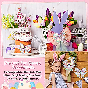 40 Yards Spring Pastel Ribbon Easter Horizontal Stripe Wired Pink Ribbons for Gift Wrapping DIY Craft Easter Home Farmhouse Tree Decoration (2.5 Inch in Width)