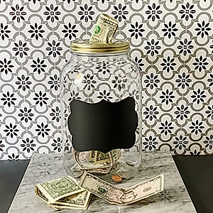 Large Coin Bank Jar for Adults - Giant One Gallon Glass Piggy Bank for Adults with Gold Slotted Metal Lid, Clear Tip jar for Money, Coin Jar for Adults, Money jar for Adults, Raffle Ticket Holder