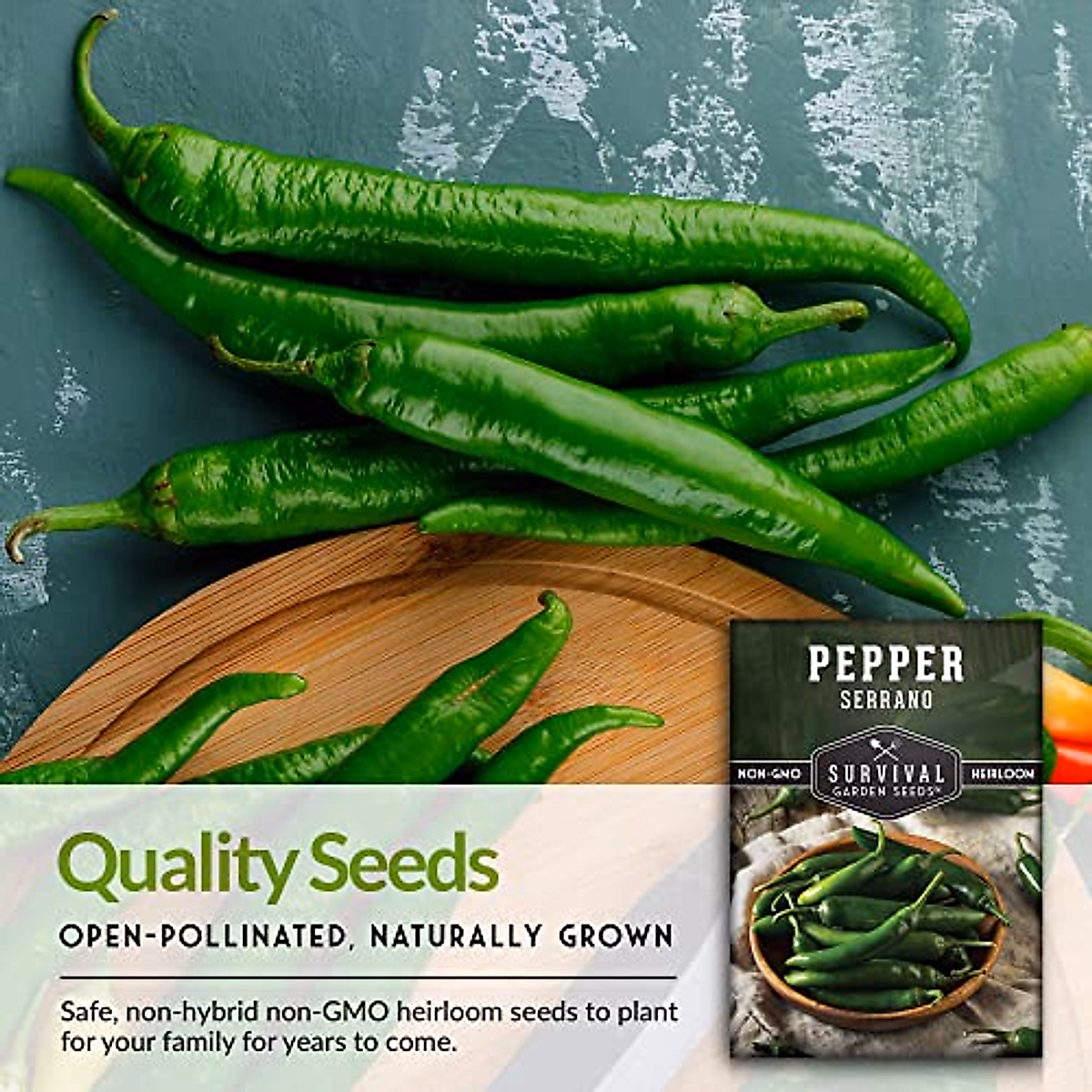 Survival Garden Seeds - Serrano Pepper Seed for Planting - 5 Packs with Instructions to Plant and Grow Spicy Mexican Peppers in Your Home Vegetable Garden - Non-GMO Heirloom Variety