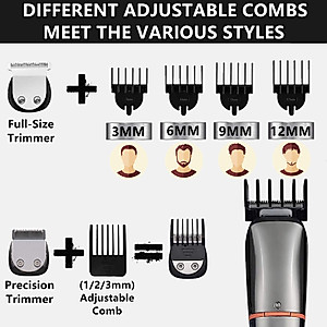 TUSHANGGE Beard Trimmer for Men Electric Razor Waterproof Professional Hair Clippers 6 in 1 Cordless Grooming Kit USB Rechargeable with Travel Case