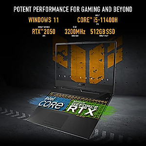 ASUS TUF Gaming F15 Gaming Laptop, 15.6” 144Hz FHD Display, Intel Core i5-11400H Processor, GeForce RTX 2050, 8GB DDR4 RAM, 512GB PCIe SSD Gen 3, Wi-Fi 6, Windows 11, FX506HF-ES51,Graphite Black
