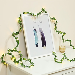 Mikasol Artificial Garland with Led Fairy Lights Battery Operated, 1 Pack Leaf Lights, Vine Hanging Lights for Bedroom, Christmas, Parties, Wedding, Centerpiece, Decoration (5m/16ft Warm White)