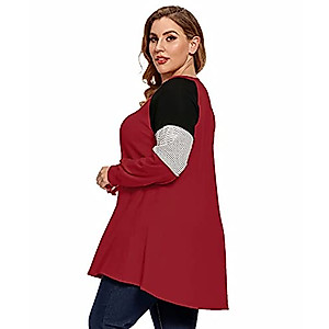 LARACE Plus Size Tops Women Pullover Sweatshirt Color Block Tee Long Sleeve Tunic Striped Raglan Shirt(Wine Red 4X)