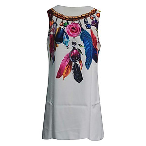 F_Gotal Womens Vintage Boho Dresses Summer Casual Floral Mini Tank Dress Sleeveless Beach Sundress Party Cocktail White