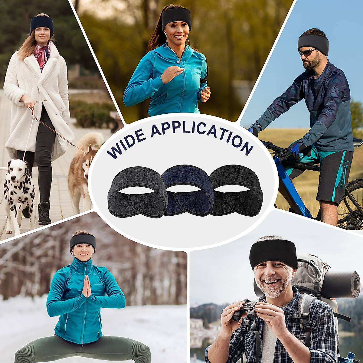 Iwtmm Ear Warmers Cover Headband for Men Women, Earmuffs Winter Fleece Headbands for Running Athletic Cycling Daily Wear Yoga Skiing Riding Sports Fan, Black