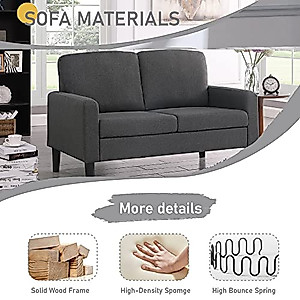 BEEY Modern Love Seat Sofas 53" Small Loveseat Sofa Linen Fabric Tufted Loveseat Sofa for Living Room Bedroom Small Apartment in Dark Grey