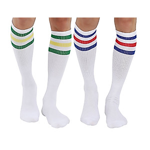 Joulli White Knee High Tube Long Socks Over the calf Cotton Knee Socks 2 Pairs