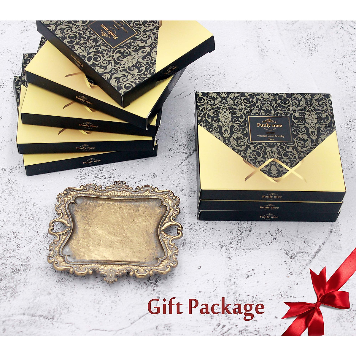 Funly mee Small Antique Trinket Dish Vintage Gold Jewelry Tray, Ring Holder