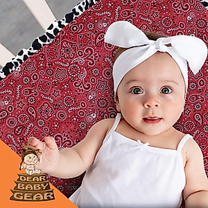 Dear Baby Gear Farm Deluxe Baby Blanket - Reversible, Milestone & Newborn Gifts for Girls and Boys - Red Handkerchief Blanket with Black Dot and Cow Print Ruffle - 33 x 33 Inches