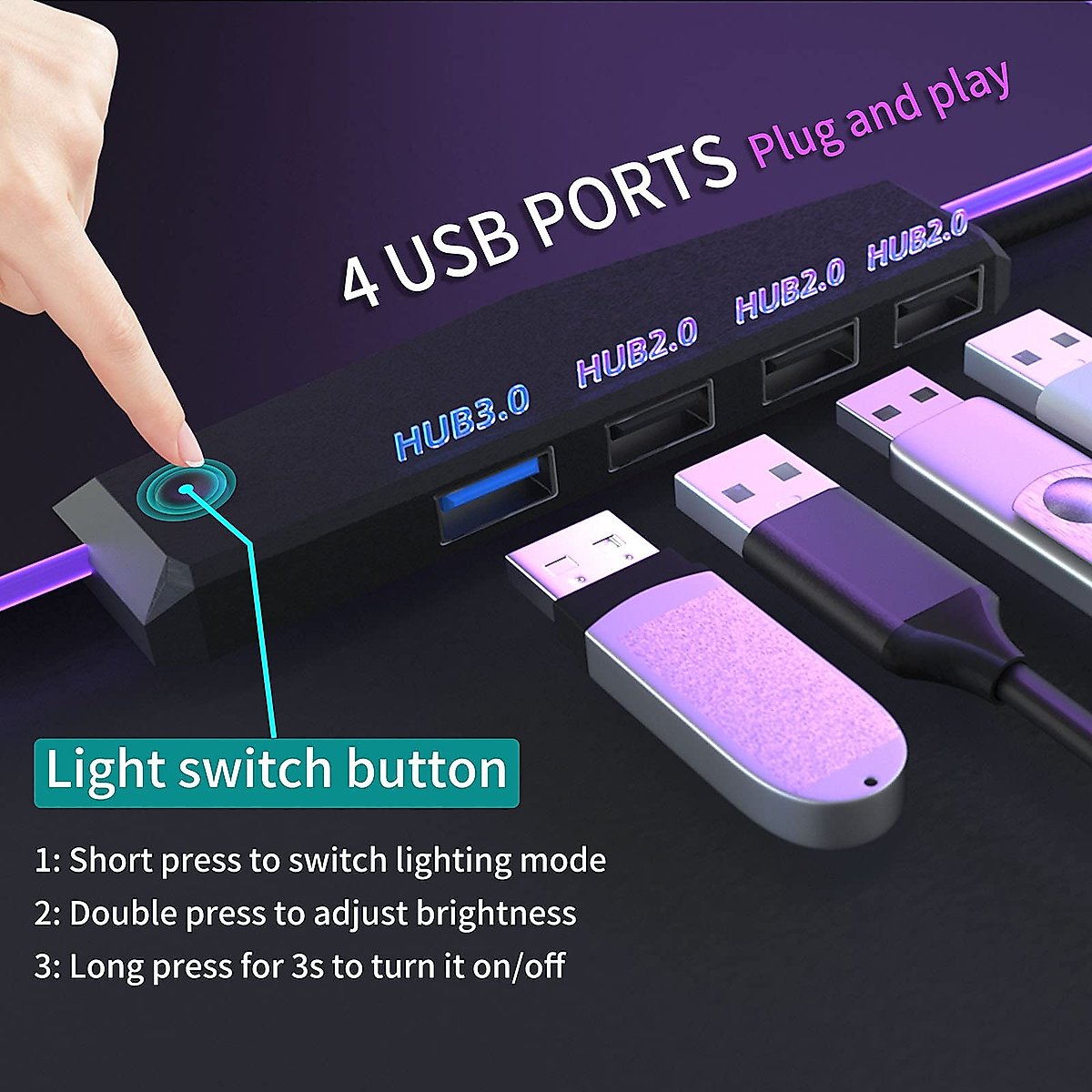 RGB Large Gaming Mouse Pad with 4Port USB Hub and 13Lighting Modes, Computer Keyboard Mouse Pad, Oversize Anti-Slip Rubber Base Mouse Mat for Computer PC Games (31.5 x 11.81 in Black,0.15in Thick)