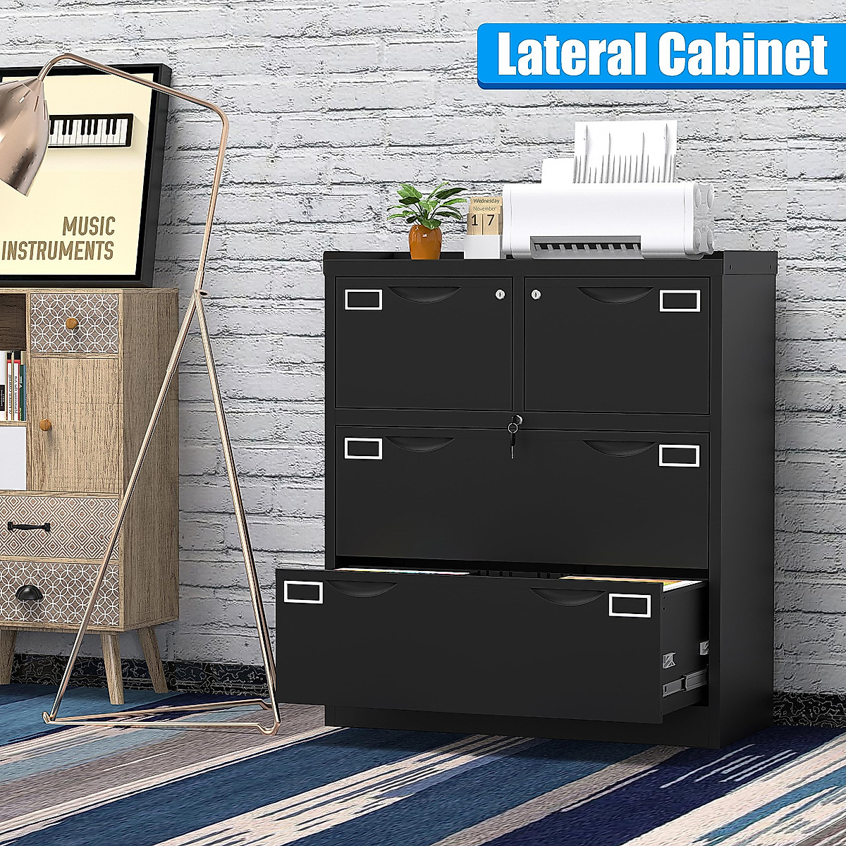3 Drawer Lateral File Cabinet with Lock Metal Filing Storage Cabinet for A4 Legal/Letter Size File Cabinet Locked Steel Lateral File Drawers,Wide Filing Organization Storage Cabinets for Home Office