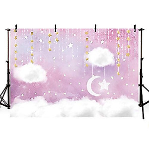 MEHOFOTO Sweet Pink and White Cloud Photo Studio Backdrop Props Princess Birthday Girl Baby Shower Party Decorations Hanging Gold Stars Twinkle Twinkle Little Stars Photography Background Banner 7x5ft