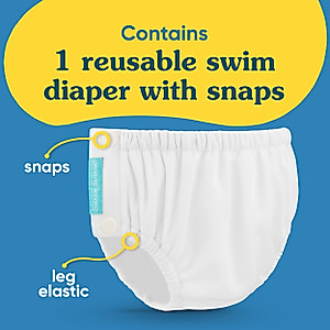 Charlie Banana Reusable Swim Diaper with Snaps, Easy-On and Off, Snug Fit to Prevent Leaks, Pencil Stripes Blue, Medium (14-20lbs)