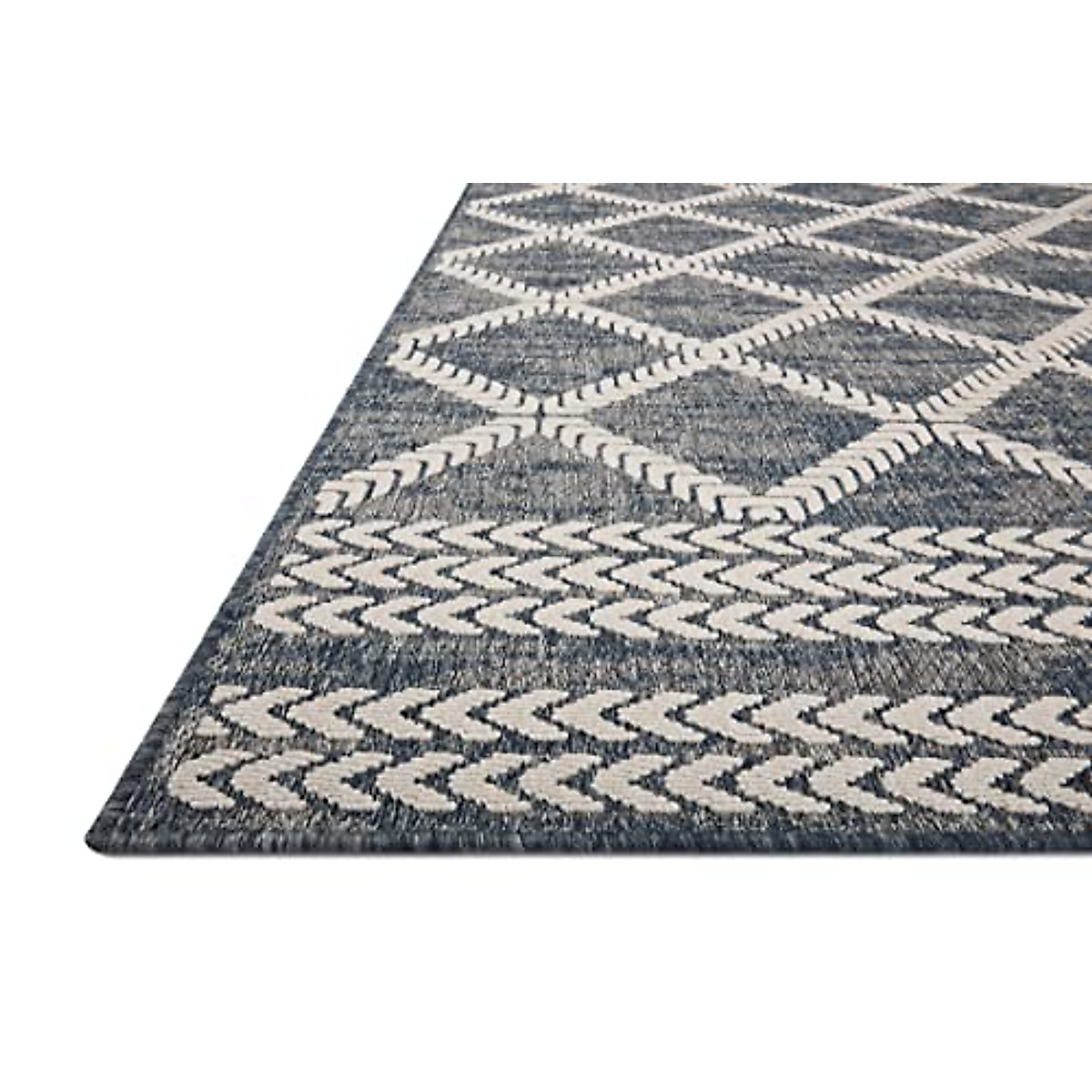 Loloi II Rainier Collection RAI-05 Denim/Ivory, Indoor/Outdoor 7'-10" x 10'-10" Area Rug