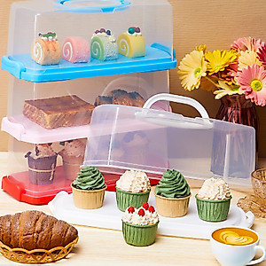Tessco 4 Pieces Portable Bread Box with Clear Lid and Handle, Plastic Bread Keeper Rectangular Loaf Cake Containers for Carrying and Storing Loaf Bread Pastry Food Banana Pumpkin Bread, 4 Colors