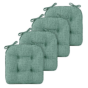 Basic Beyond Chair Cushions for Dining Chairs 4 Pack, Memory Foam Chair Cushion with Ties and Non Slip Backing, 15.5 x 15.5 Inches Tufted Chair Pads for Dining Chairs(Green)