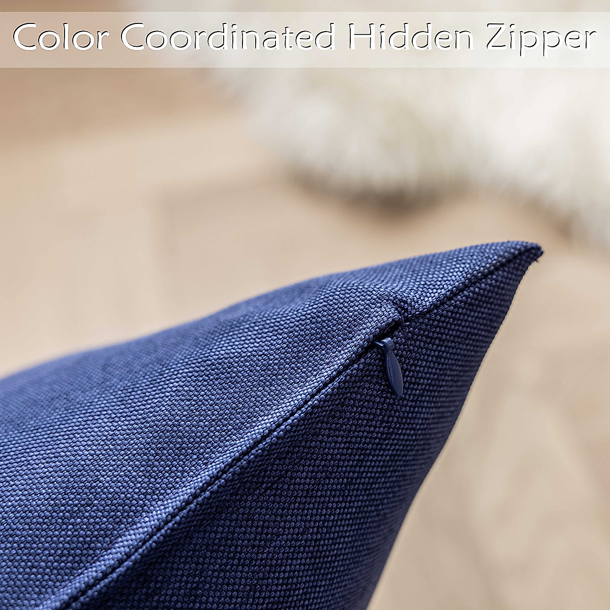 Home Brilliant Outdoor Pillows for Patio Furniture Waterproof Linen Pillow Covers Modern Throw Pillow Covers for Living Room, 4 Pieces, 18 inches(45 x 45cm), Dark Blue