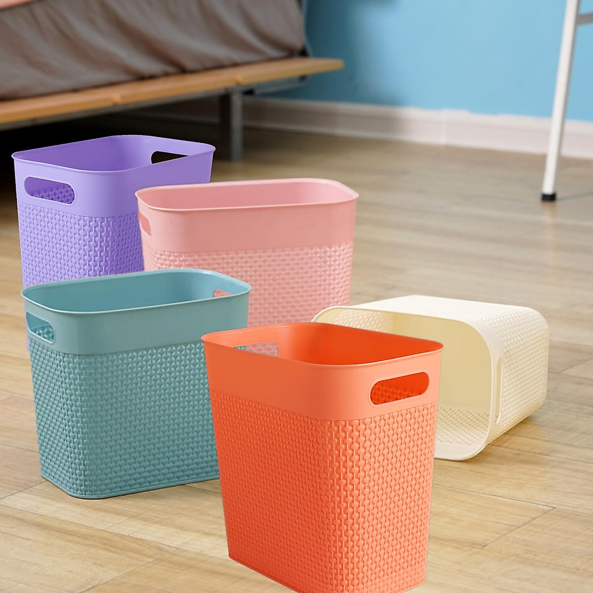 QPB Trash Can Plastic Trash Can Wastebaskets Garbage Bin Recycling Bin Slim Garbage Can Trash Bin with Handles for Narrow Space Bathroom Bedroom Laundry Home Kitchen Office (Large, Grey)