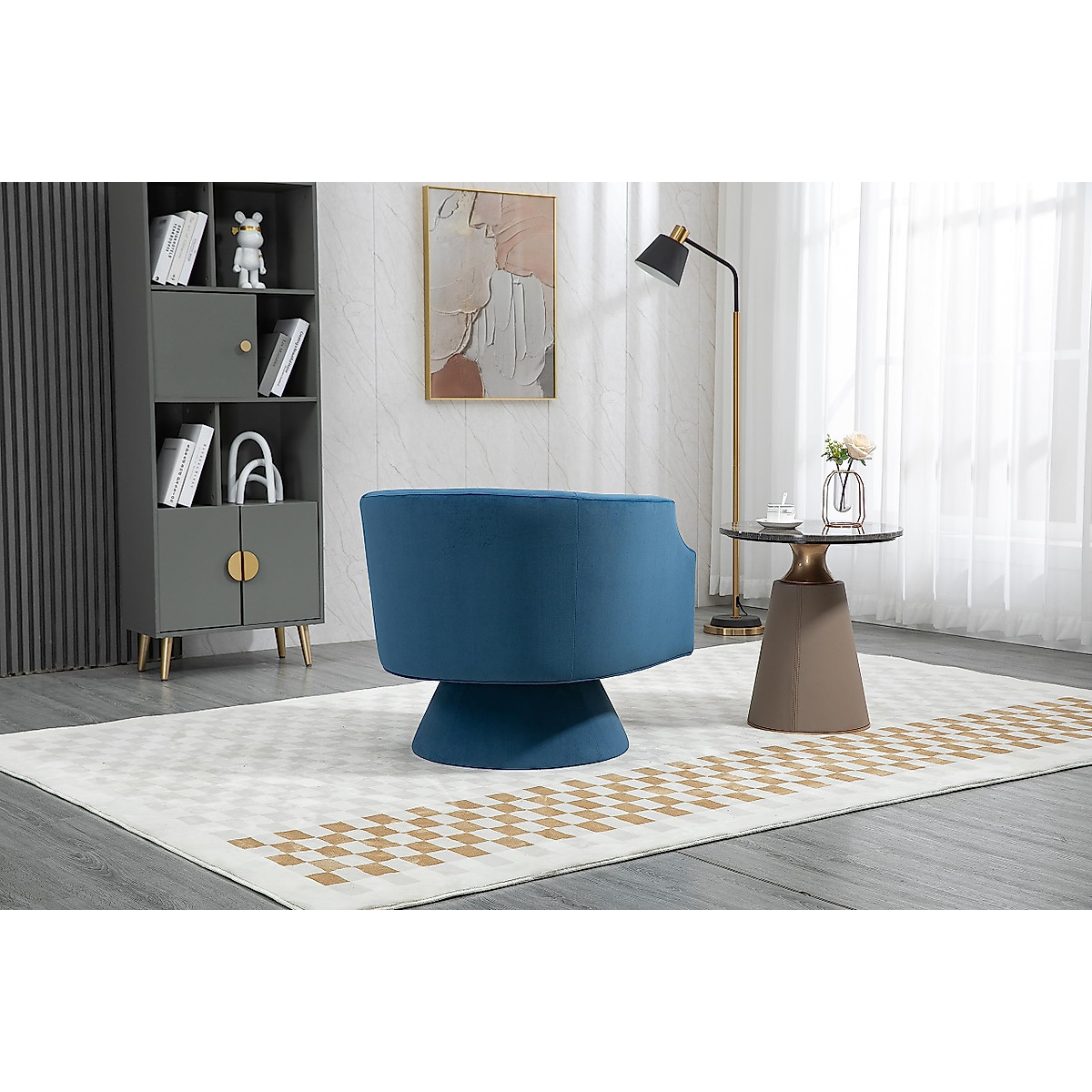 Warmiehomy Swivel Velvet Living Room Chairs Upholstered Accent Chair Round Barrel Arm Chair for Living Room Bedroom Lounge,Blue