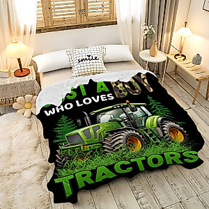 Just A Boy Who Loves Tractors Blanket Just A Boy Who Loves Gift for Tractors Lovers Boy Soft Fuzzy Cozy Throw Blanket Warm Plush Lightweight Flannel for Bedroom Sofa Living Room 40"x50" for Kids