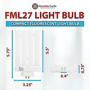 Mandala Crafts FML27 27-Watt 6500K Compact Fluorescent Light Bulbs with Quad Tubes, 4-Pin GX10q-4 Base FML 27, 2 Pack FML Lamp 27 Watt Bulbs (CFL)