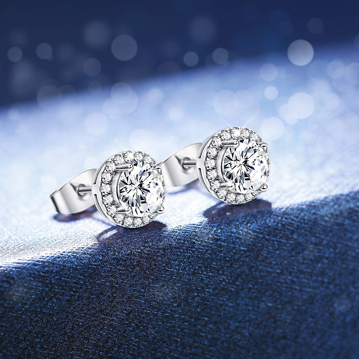 Jstyle Stud Earrings for Women 18K White Gold Rose Plated CZ Halo Earrings Created Opal Earrings Set for Sensitive Ears with Gift Box