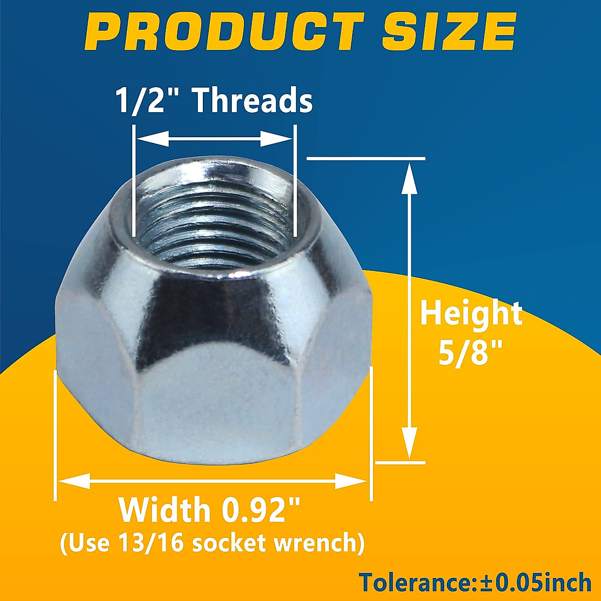 GREPSPUD 10pcs 1/2''-20 Trailer Lug Nuts, Wheel 509 Lug Nut Hub Tire Nuts Open End Acorn Nut for Dexter EZ Lube Trailer Camper RV 1/2" Studs, Zinc Plated