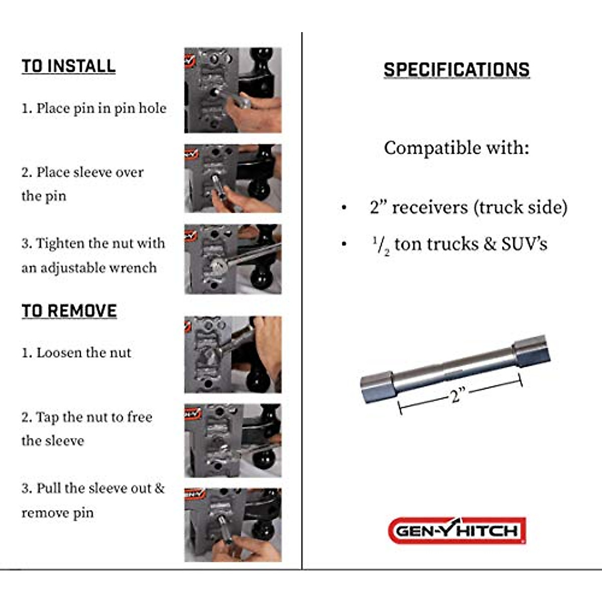 Iron Grip Anti-Rattle 5/8" x 2" Solid Shank Hitch Pin (Theft Deterrent): Works with 2" I.D. x 2.5" O.D. Receiver Hitch
