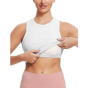 Natural Feelings Sports Bras for Women Removable Padded Yoga Tank Tops Sleeveless Fitness Workout Running Crop Tops A-White