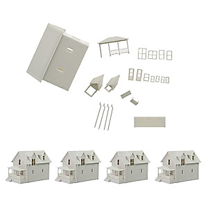 4pcs N Scale Model Blank Buildlings Kit Unassembled Houses for Model Train Layout JZ01JJ (N Scale-4 Units)