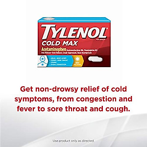 Tylenol Cold Max Daytime Non-Drowsy Cold and Flu Relief, Acetaminophen, 24 ct