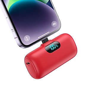 Mini Portable Charger 5000mAh for iPhone,Small & Ultra Compact 15W PD Fast Charging Power Bank, LCD Display Battery Pack Compatible with iPhone 14/14 Pro Max/13/13 Pro Max/12/11/XR/X/8/7-Dark Red