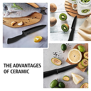hecef Ceramic Knife Set 3-Piece, include 6'' Chef's Knife, 4'' Utility Knife and 3'' Paring Knife, Black Ceramic Knives for kitchen - Sharp Knife Never Rust Blade